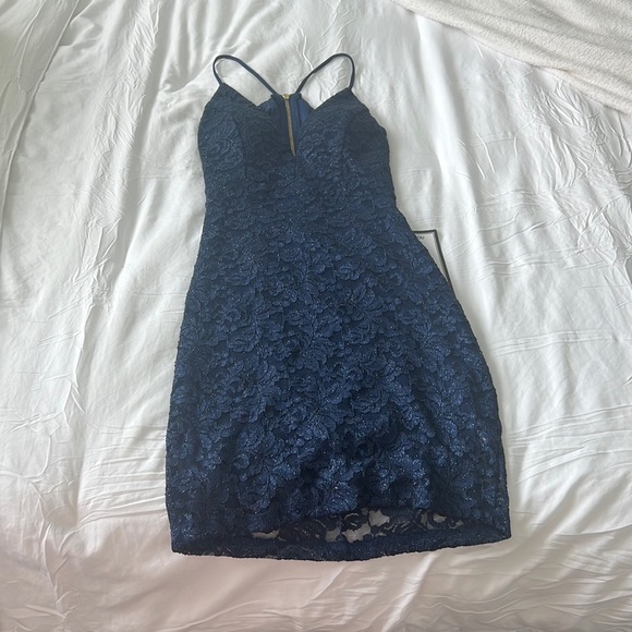 Emerald Sundae | Dresses | New Navy Blue With Sparkle Laced Mini Dress ...
